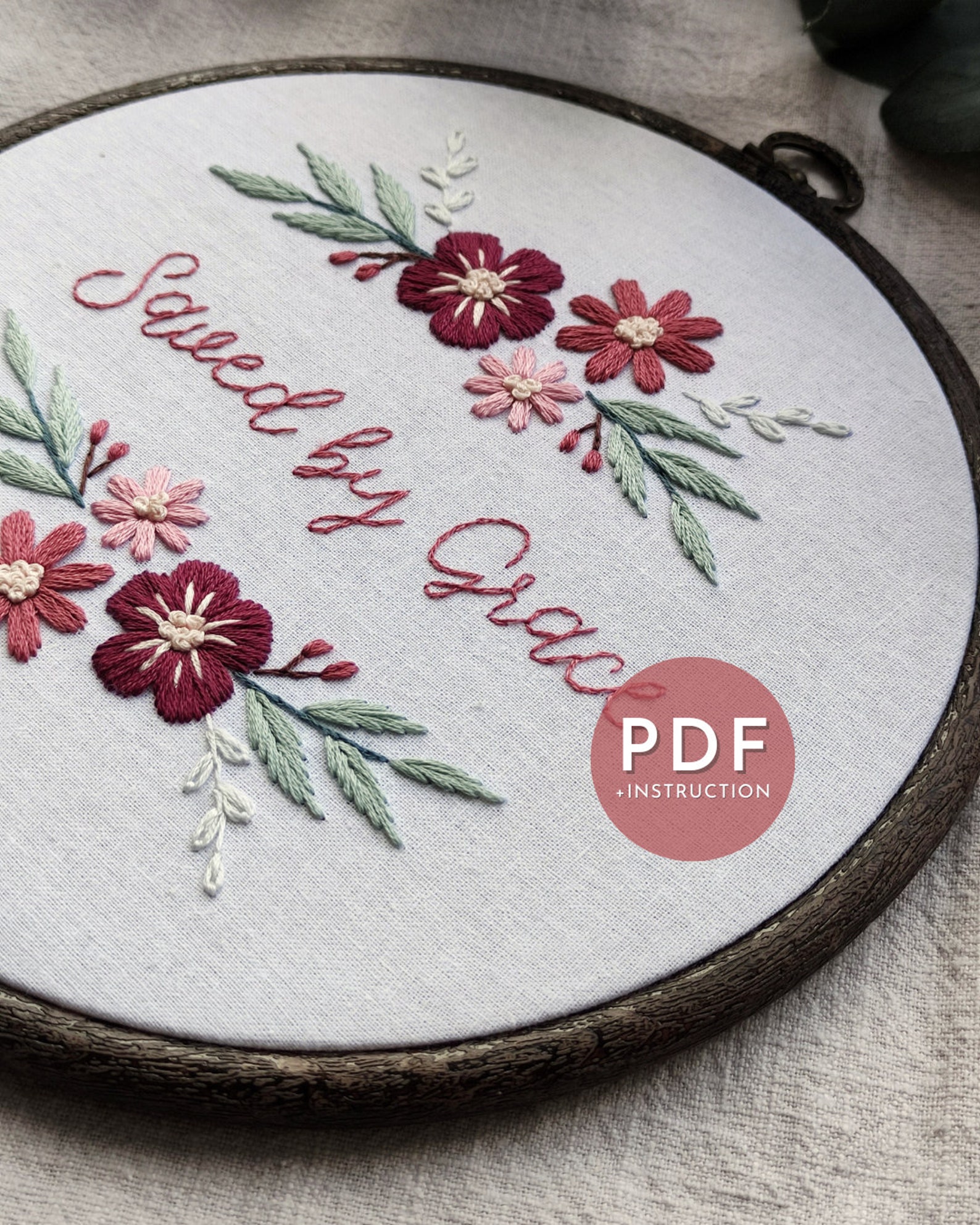 Saved by Grace Embroidery Printable Pattern PDF, Catholic Home Decor ...