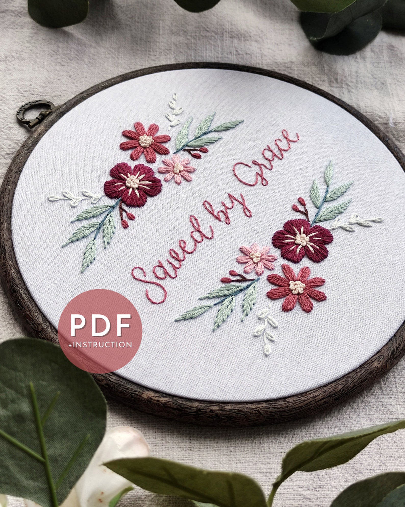 Saved by Grace Embroidery Printable Pattern PDF, Catholic Home Decor ...