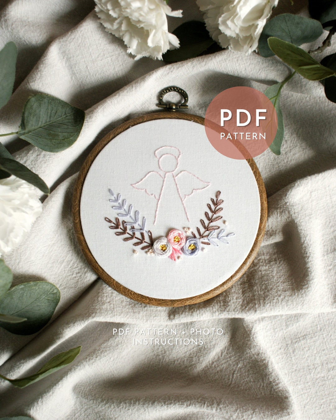 Cute ANGEL Embroidery Pattern, Christian Baptism Keepsake DIY, Catholic ...