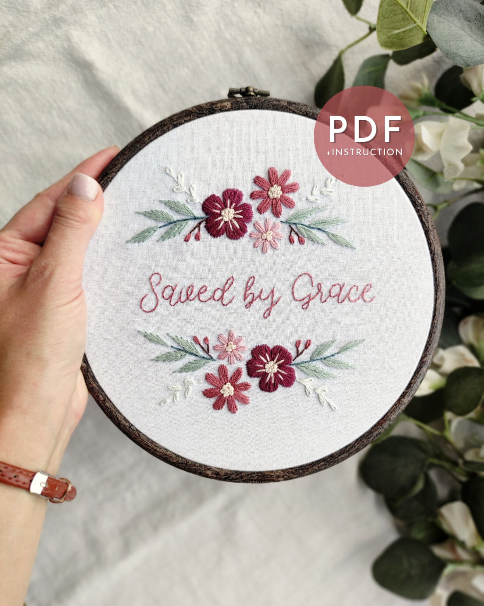 Saved by Grace Embroidery Printable Pattern PDF, Catholic Home Decor ...