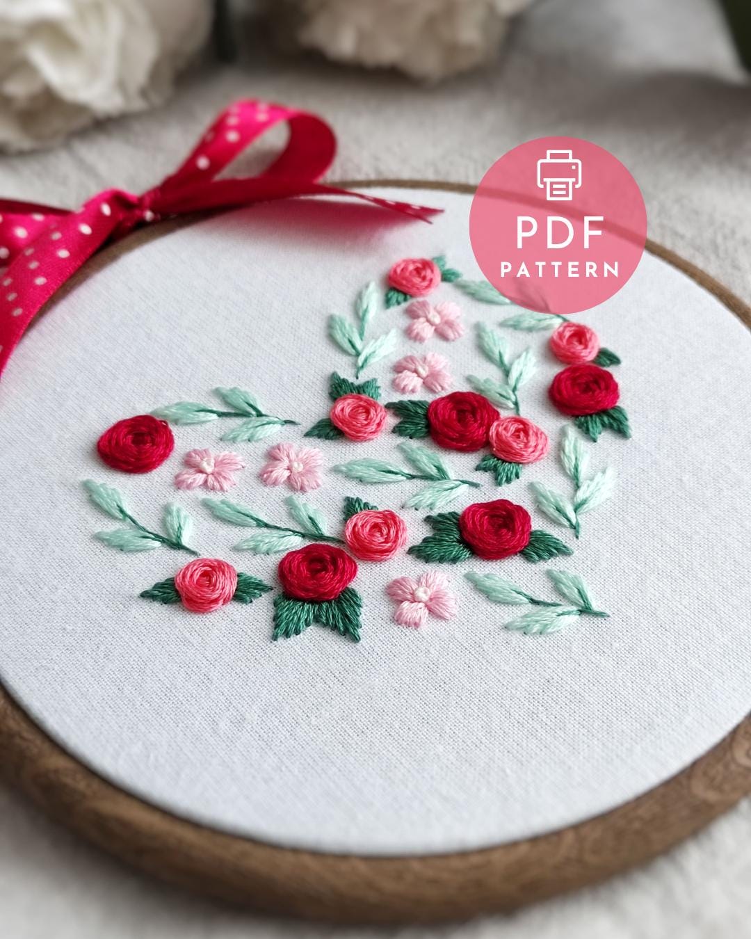 Valentine Heart Embroidery Pattern Pdf, Floral Heart Embroidery ...