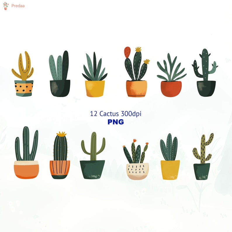 12 Cactus Abstract Desert Clipart, Mexican Clipart, Desert Cactus ...