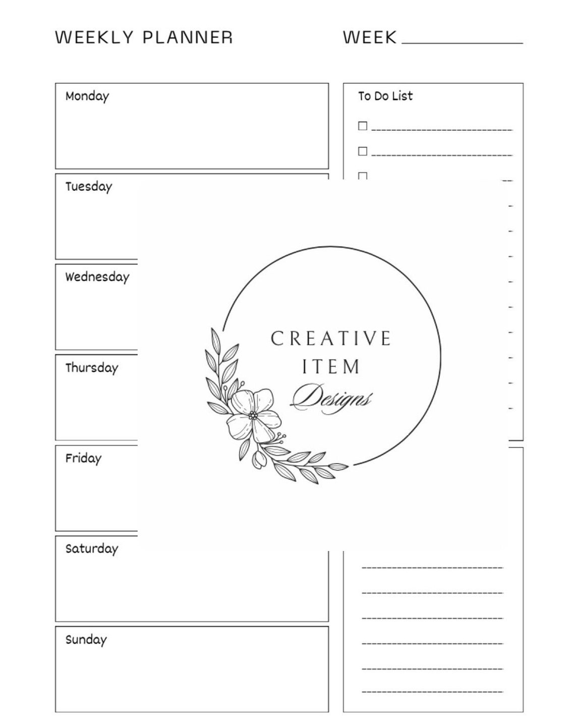 Minimalist Weekly Planner Printable, Fillable, Instant Download - Etsy