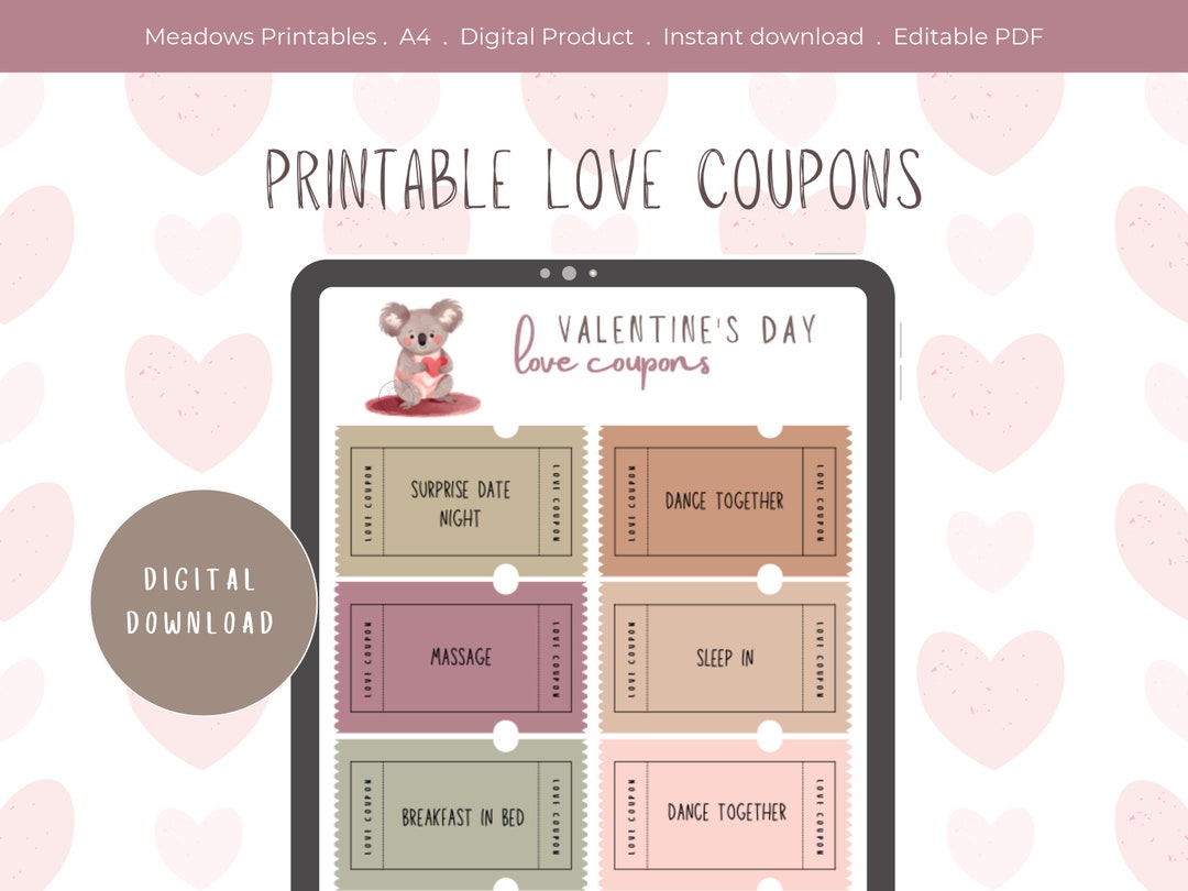 Valentine's Day Love Coupons - Printable Romantic Coupon Book for ...