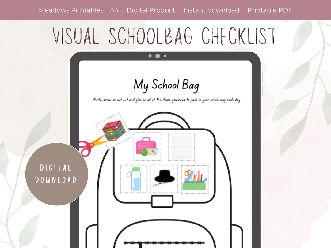 Visual Schoolbag Checklist, Backpack Checklist, Morning Routine, Kids ...