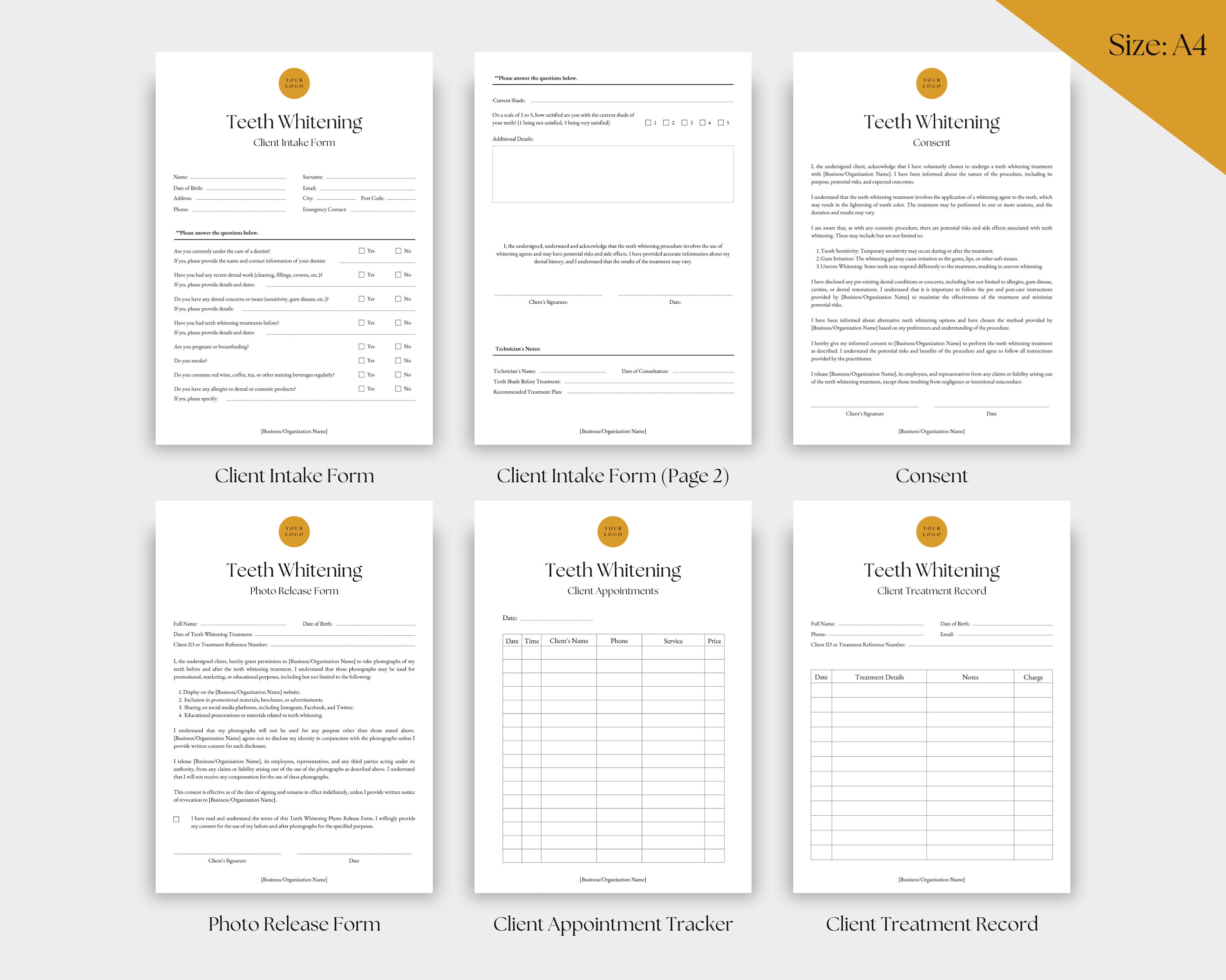 Teeth Whitening Forms Bundle, Client Intake Form, Consent, Photo ...