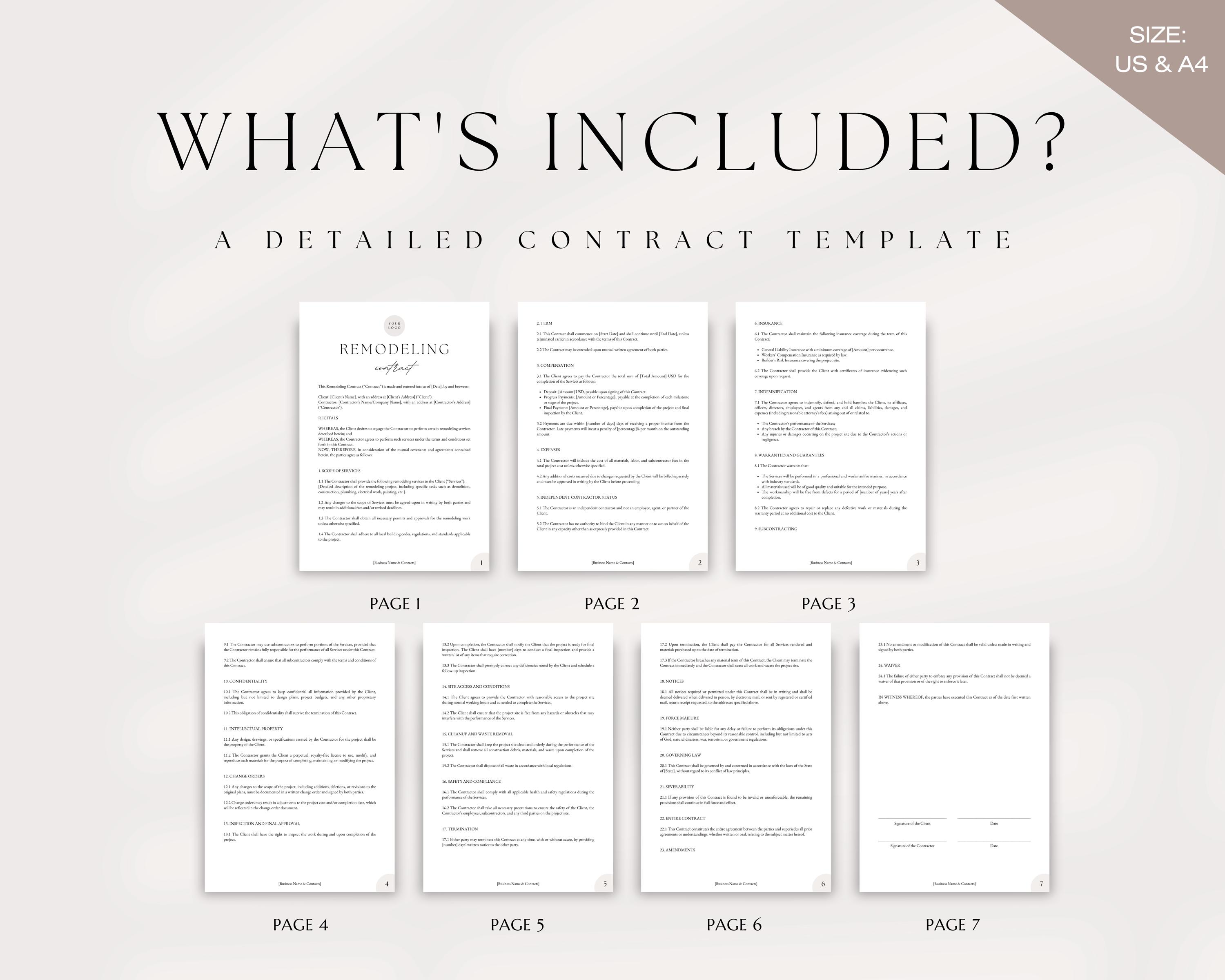 Remodeling Contract Template, Home Renovation Contract, Construction ...