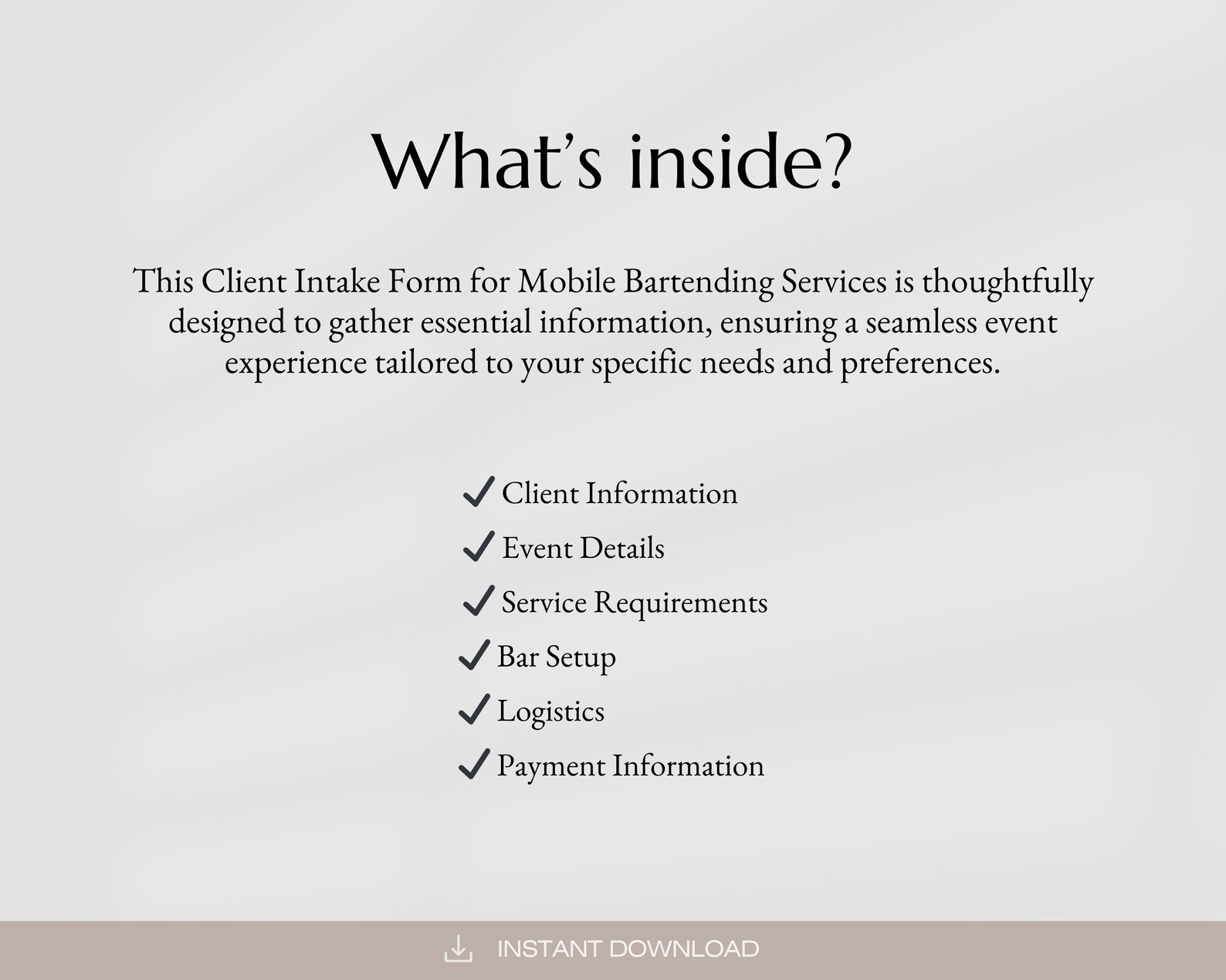 Mobile Bartender Client Intake Form, Mobile Bar Booking Form, Cocktail ...