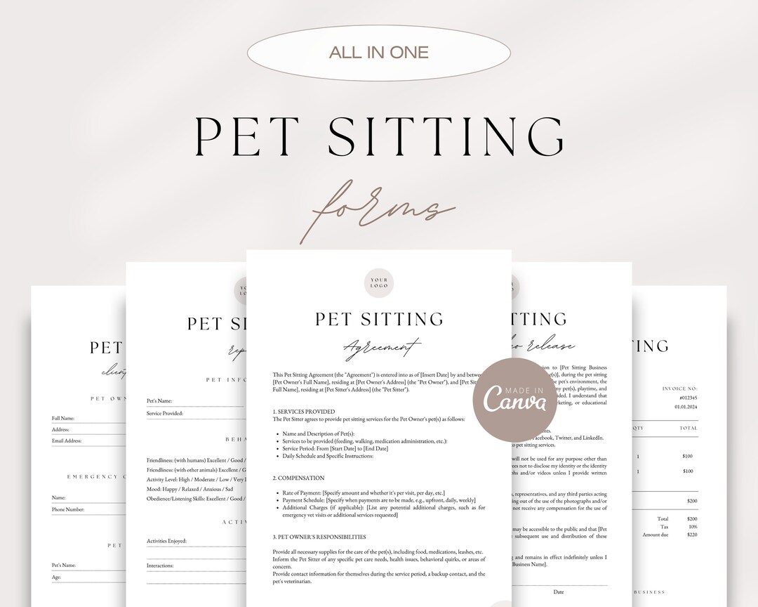 Pet Sitter Contract Bundle, Pet Sitter Agreement Template, Pet Sitting ...