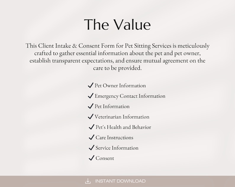Pet Sitter Client Intake & Consent Form, Pet Sitter Consent, Pet Care ...