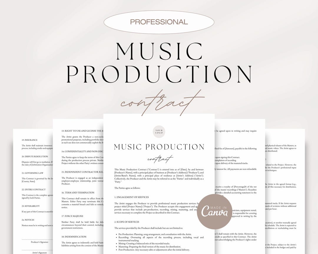 Professional Music Production Contract, Producer-artist Agreement ...