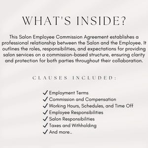 Salon Employee Commission Agreement, Salon Employment Contract, Stylist ...