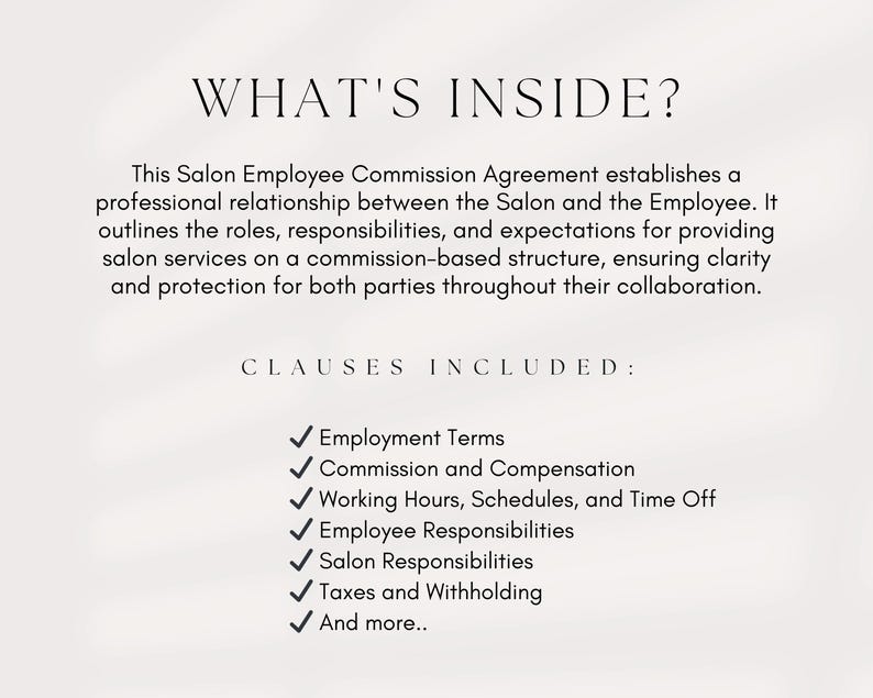 Salon Employee Commission Agreement, Stylist Commission Agreement ...