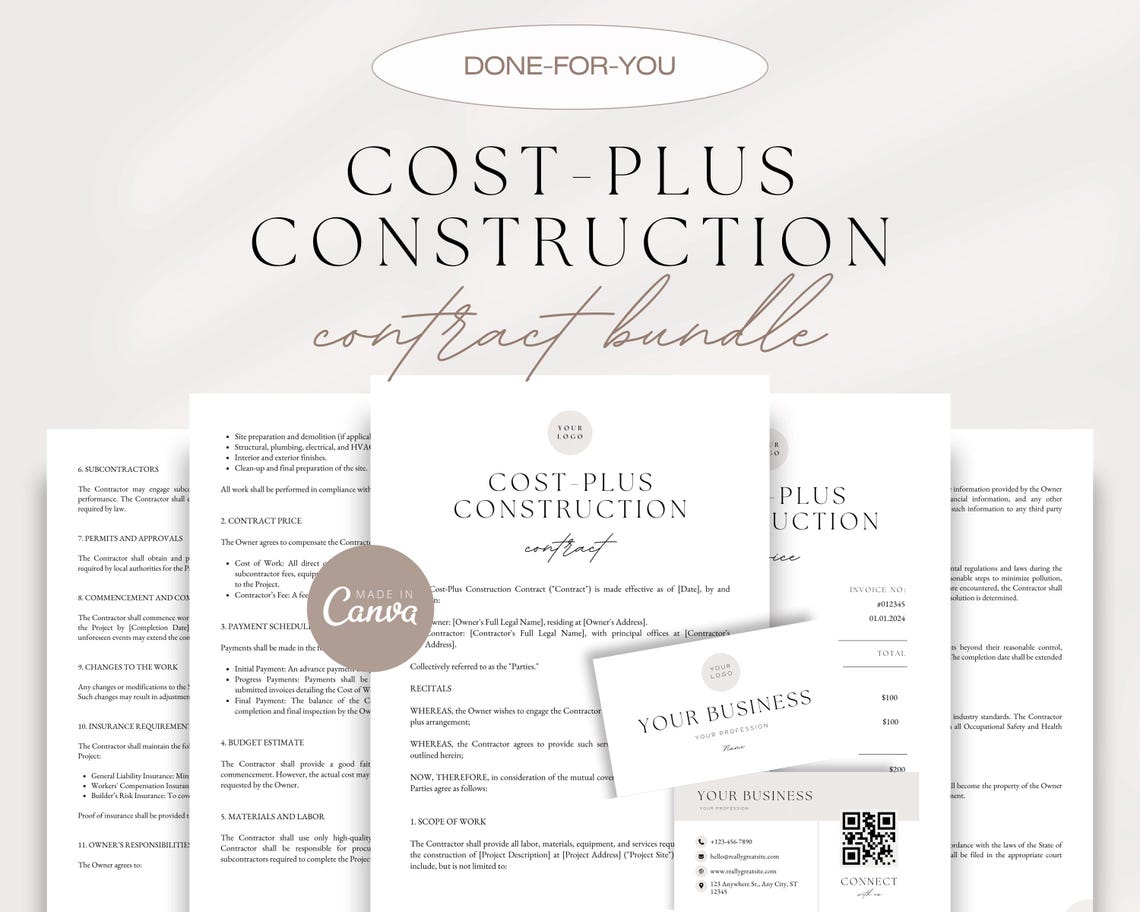 Cost-plus Construction Contract Template, Cost-plus Contractor Agreement, Invoice Template ...
