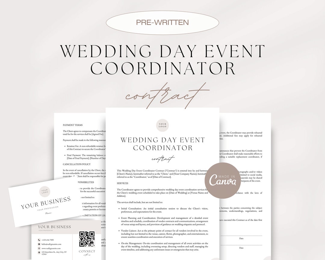 Wedding Day Event Coordinator Contract, Wedding Coordinator Services ...