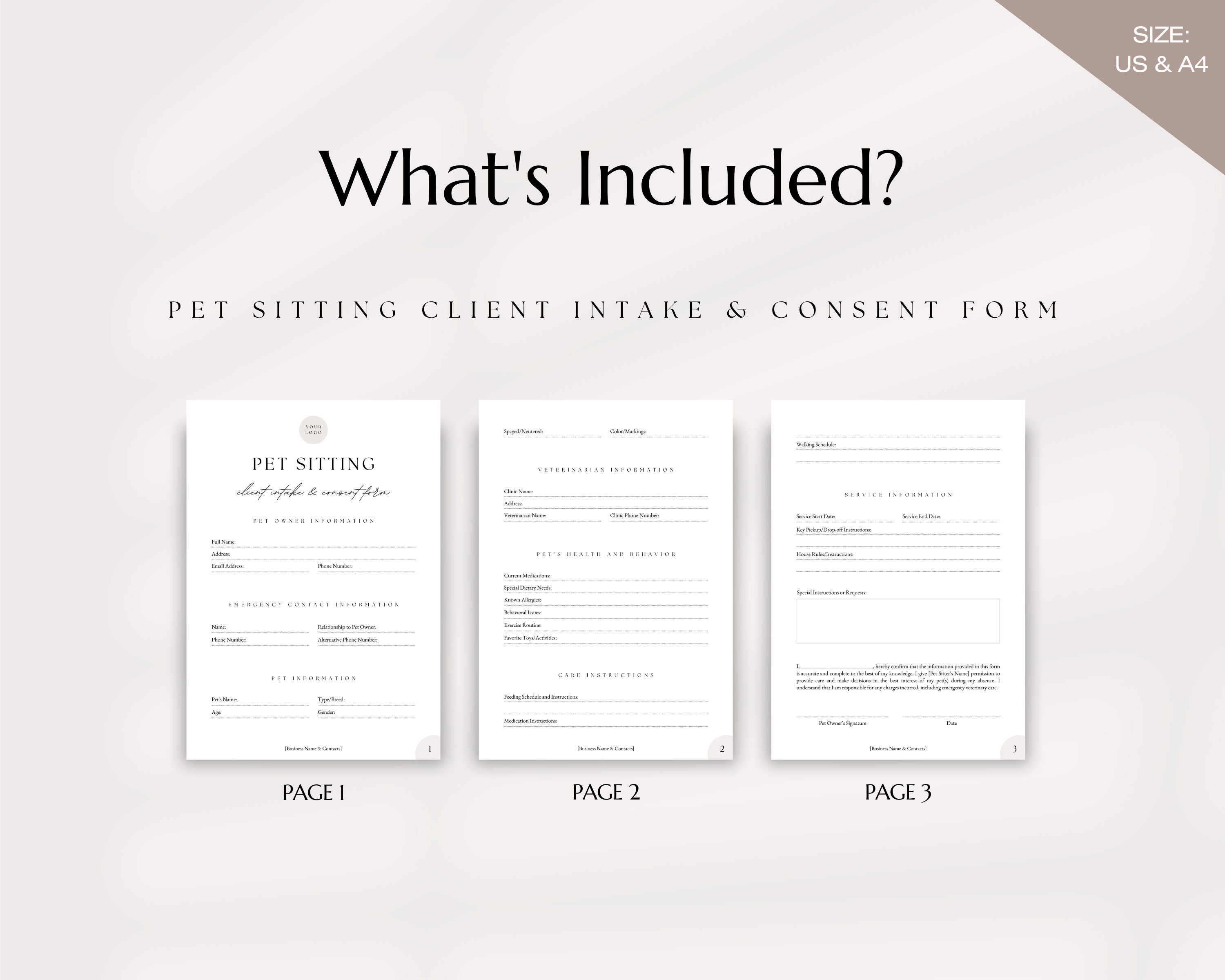Pet Sitter Client Intake & Consent Form, Pet Sitter Consent, Pet Care ...
