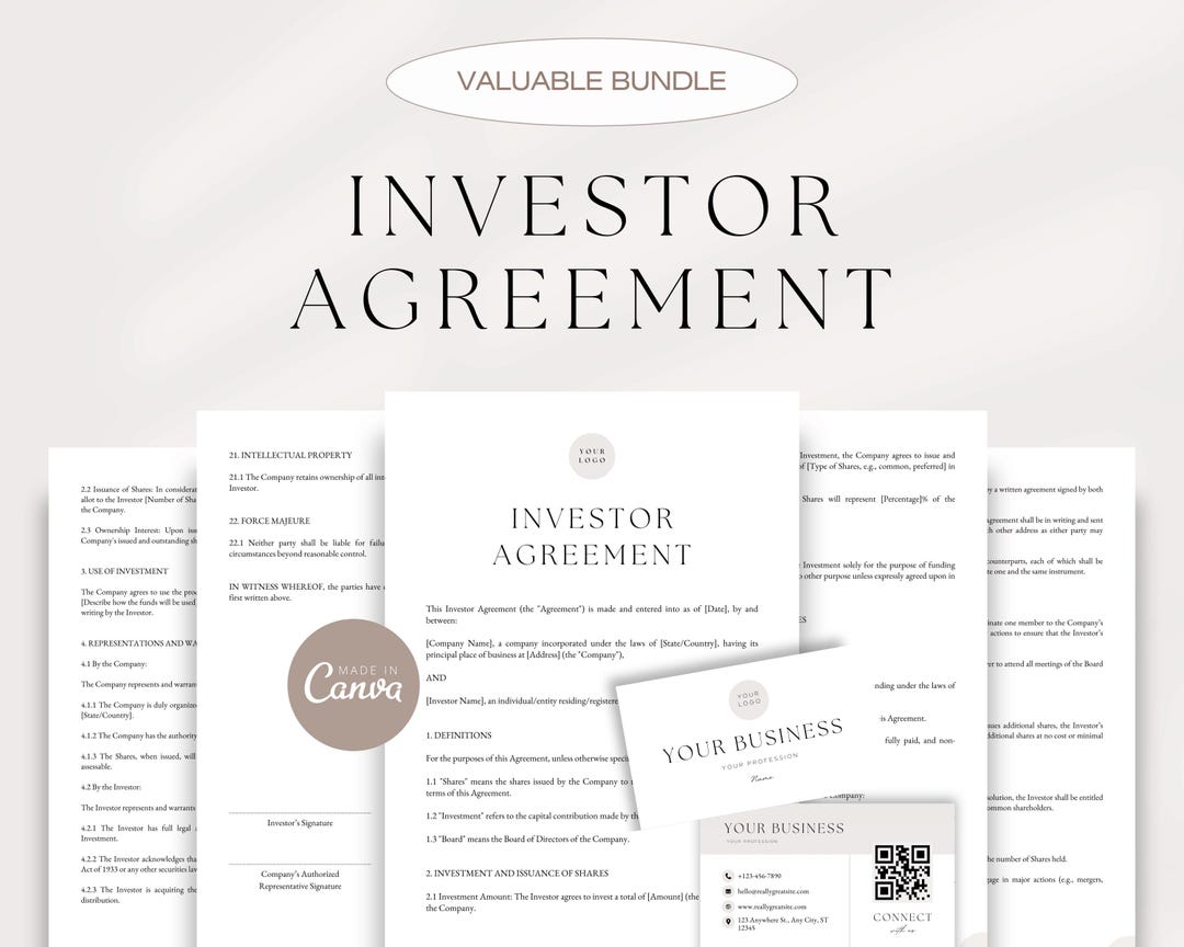 Investor Agreement Template: Pre-written Equity Investment (editable in ...