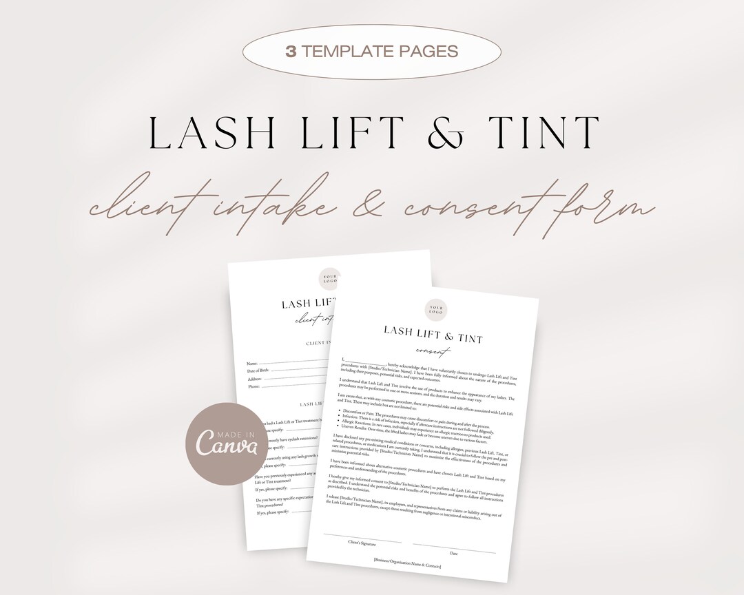 Lash Consent Form, Lash Lift Client Intake Form, Lash Lift and Tint ...