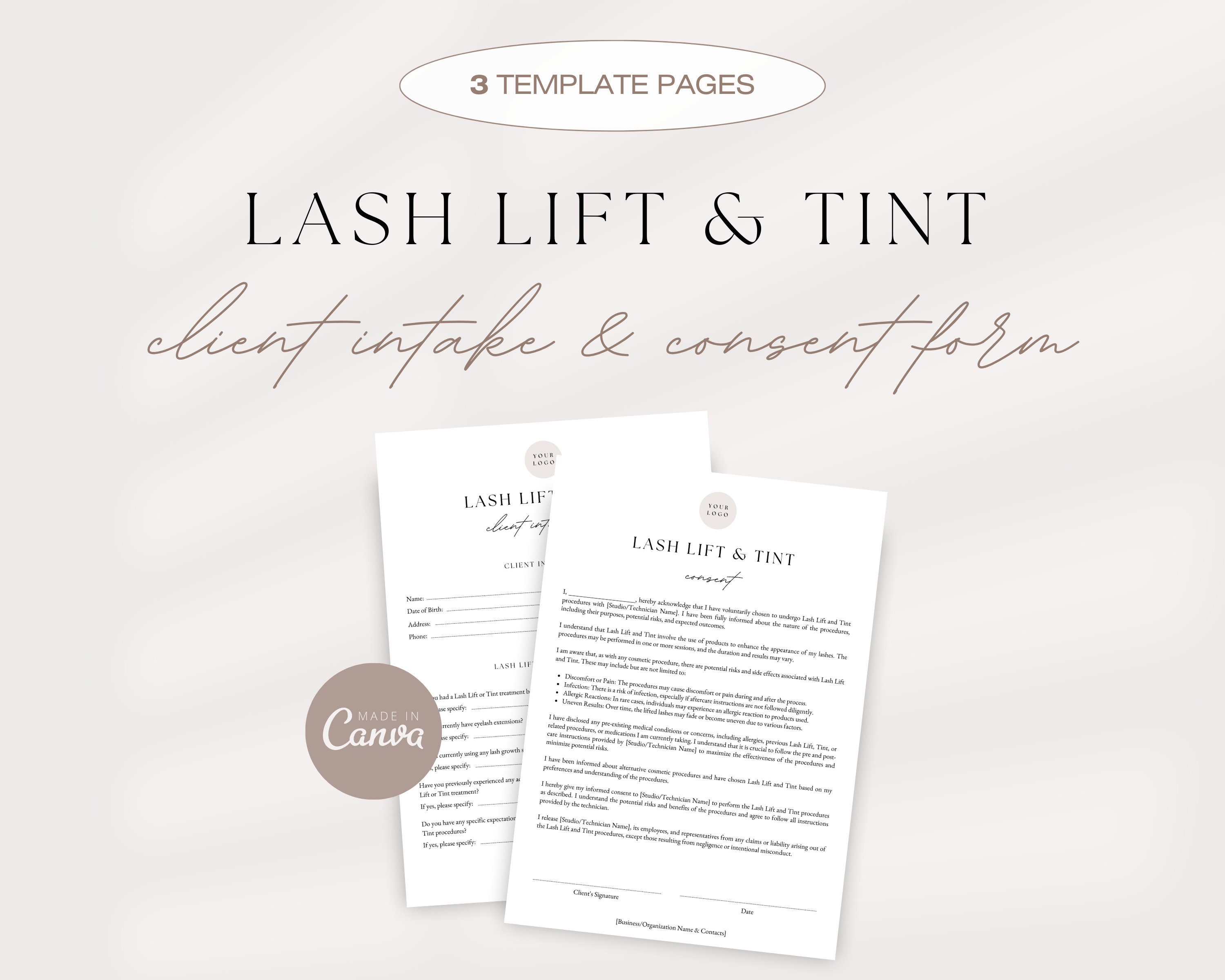 Lash Consent Form, Lash Lift Client Intake Form, Lash Lift and Tint ...