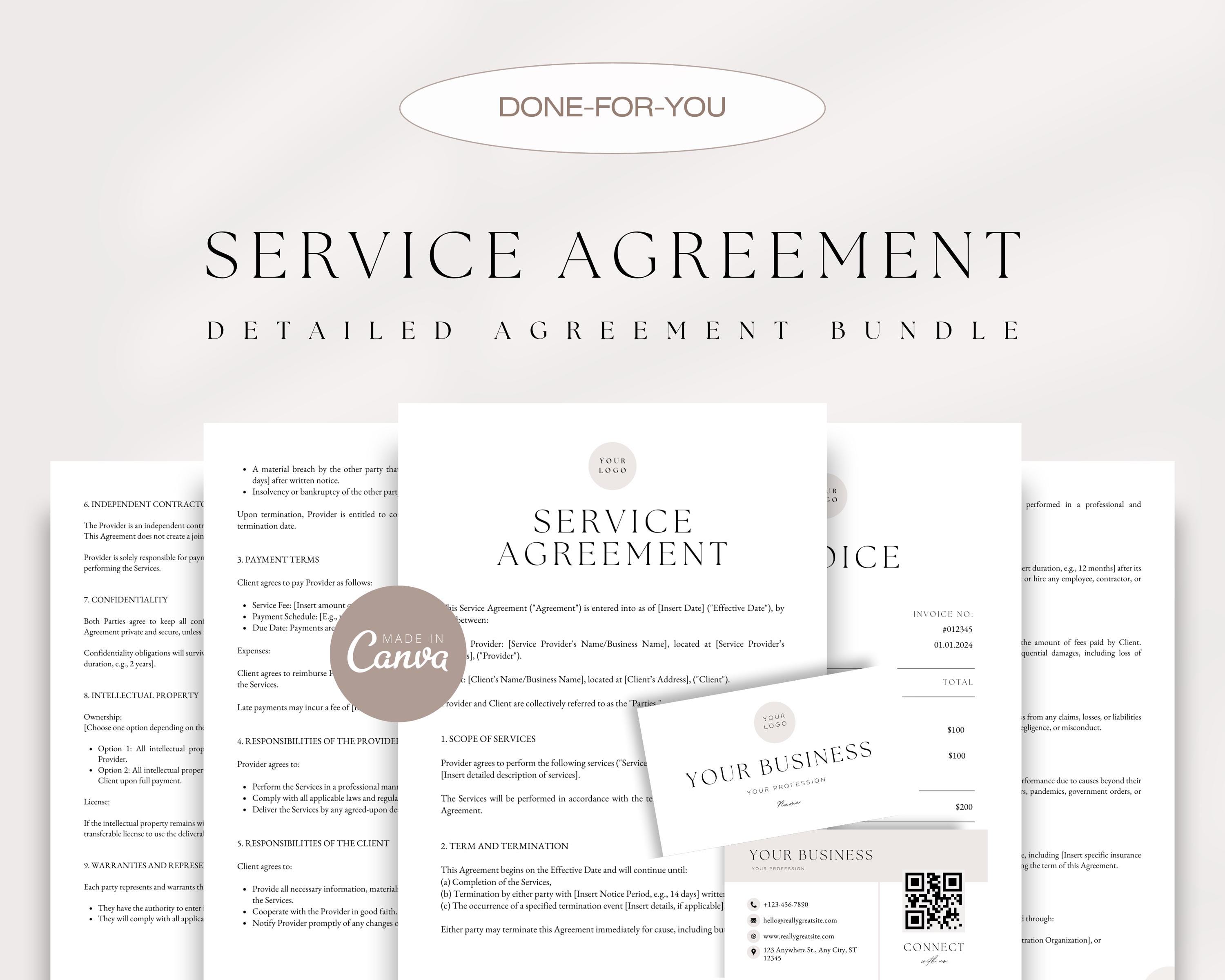 Service Agreement Template Bundle, Professional Services Agreement ...