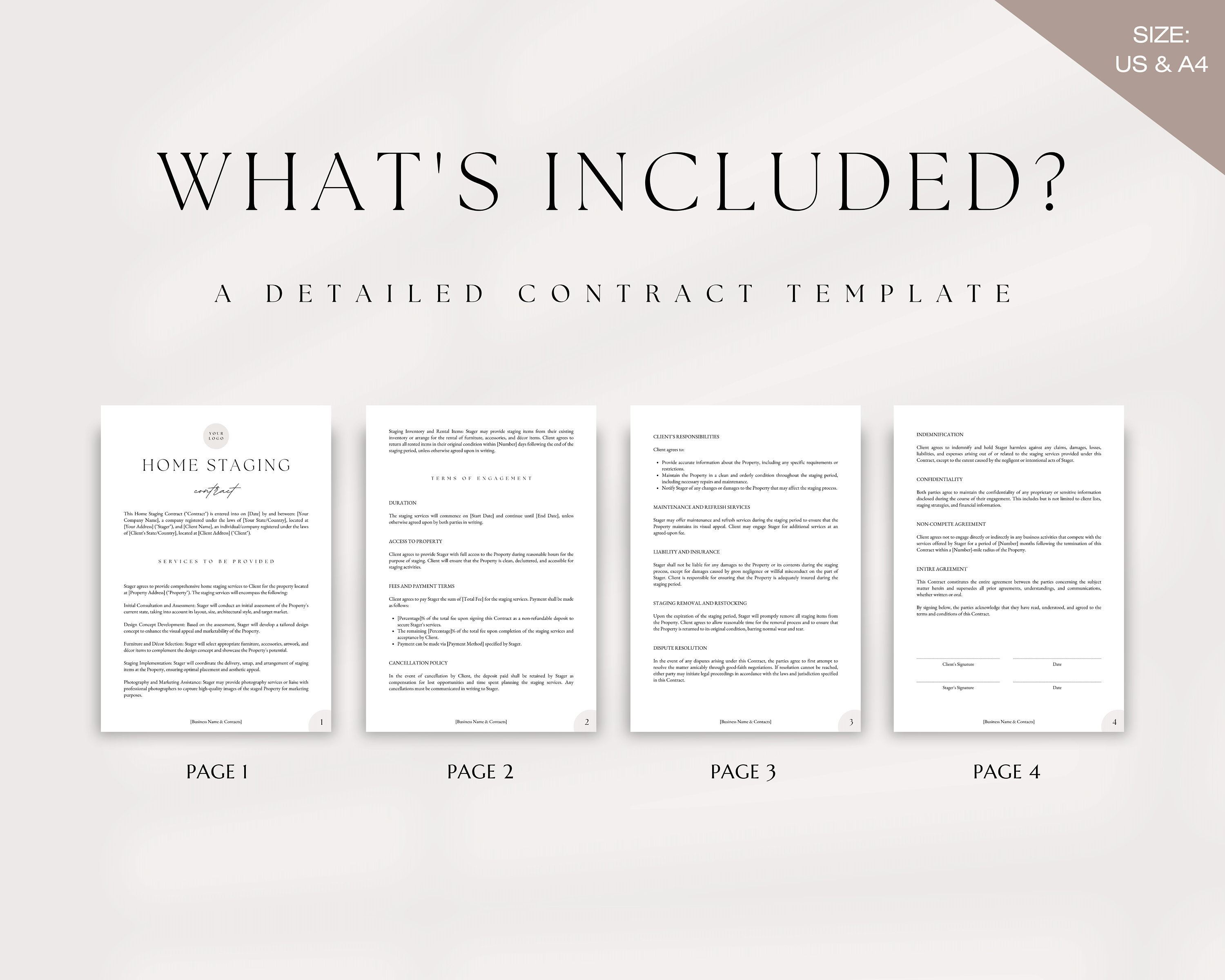 Home Staging Contract Template: Editable Agreement, Invoice, Business ...