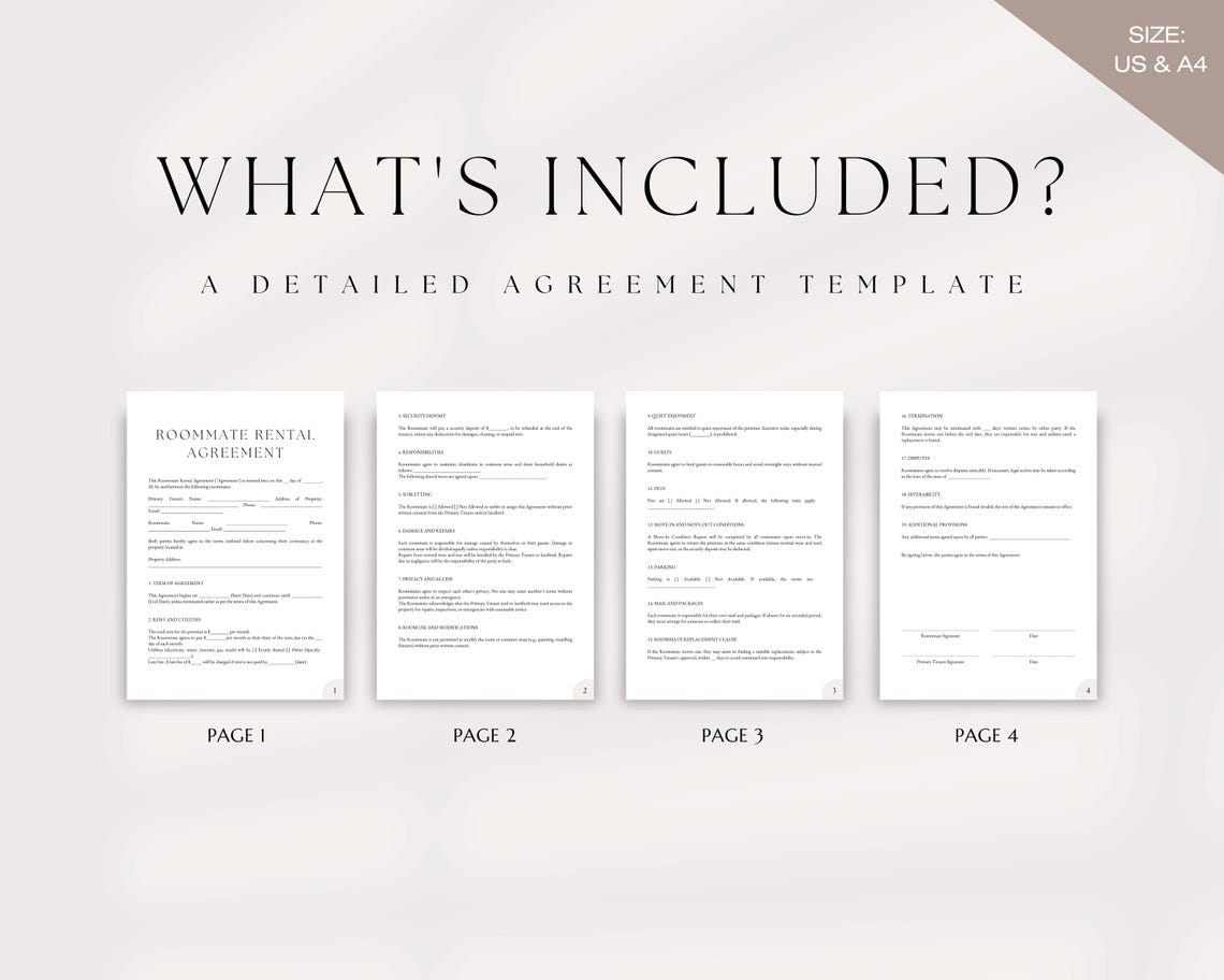 Editable Roommate Rental Agreement, Co-tenant Agreement, Room Rental ...