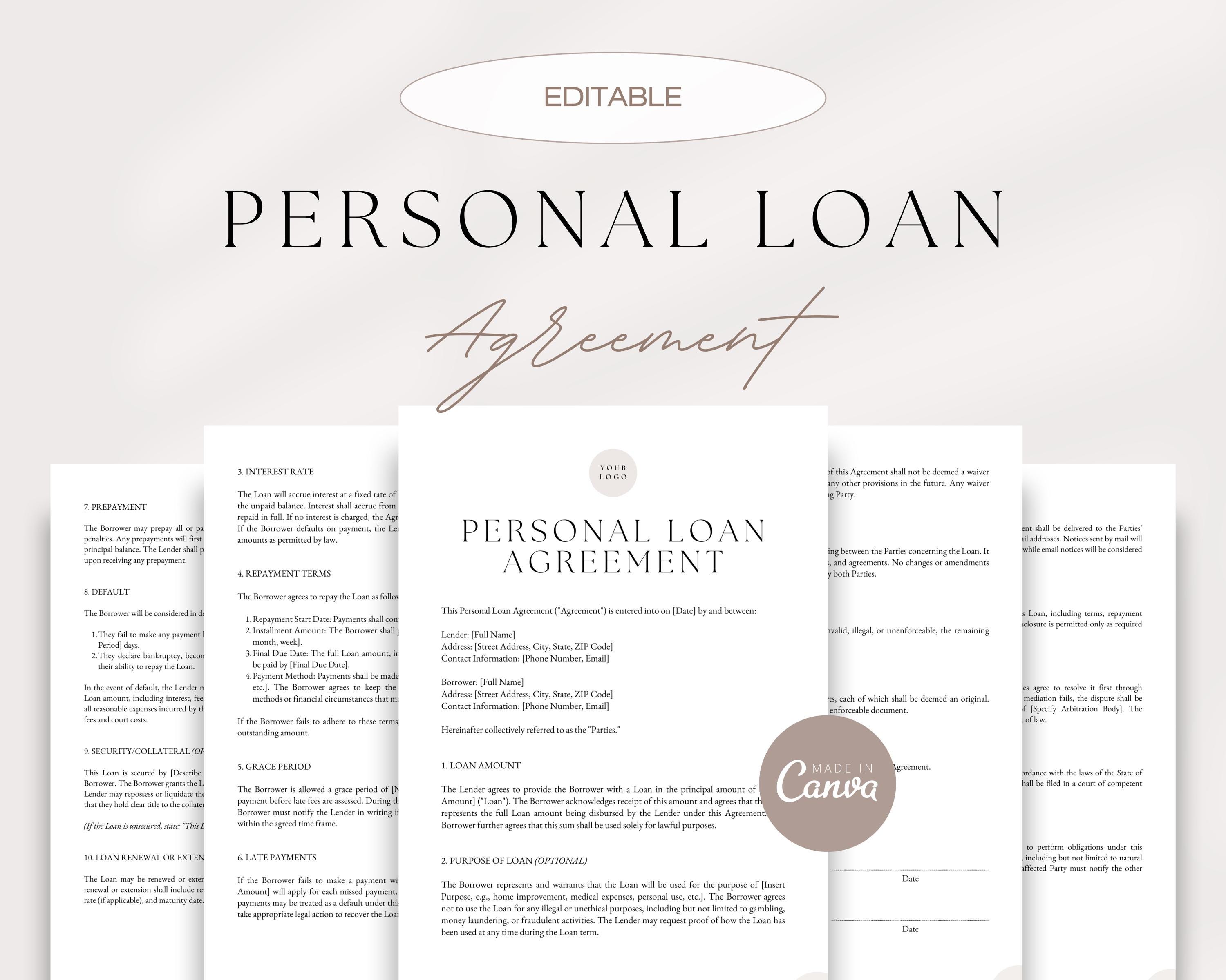 Editable Loan Agreement, Loan Agreement Between Individuals, Borrower ...