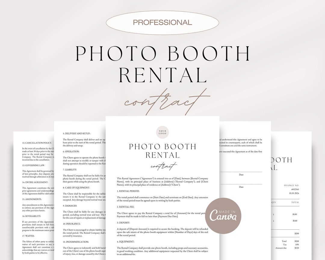 Professional Photo Booth Rental Contract, Photo Booth Lease Agreement ...