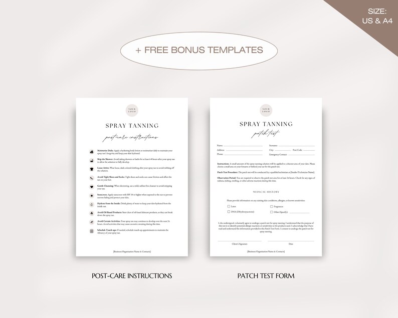 Spray Tanning Client Intake and Consent Form, Spray Tan Consultation ...