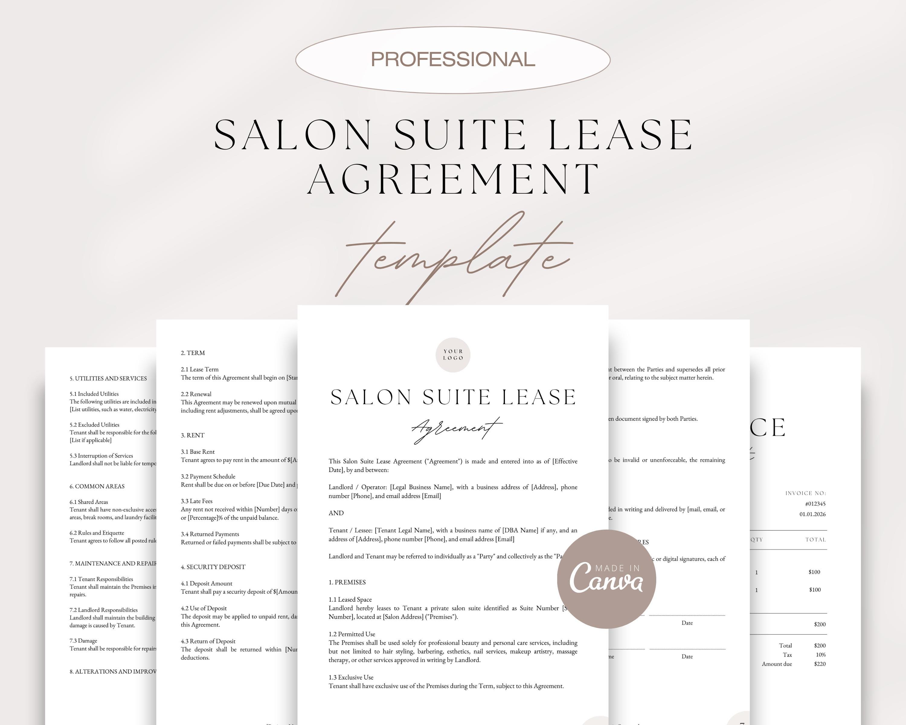 Professional Salon Suite Lease Agreement Template, Independent Beauty ...