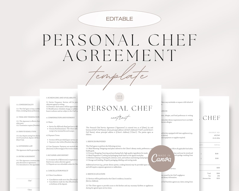 Personal Chef Service Agreement Template, Editable Private Chef ...