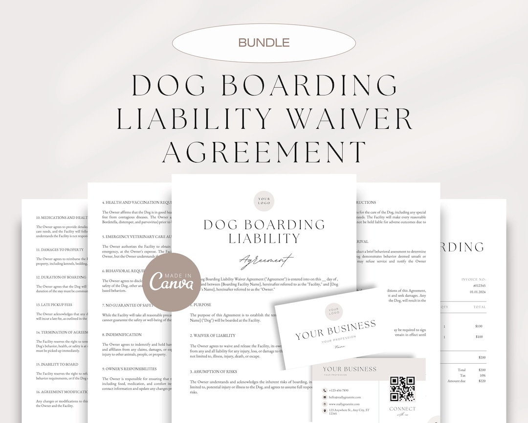 Dog Boarding Liability Waiver Agreement Template (Canva) - Etsy Portugal