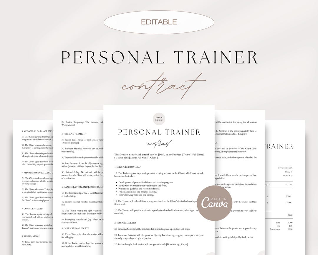 Editable Personal Trainer Contract Template: Fitness Services Agreement ...