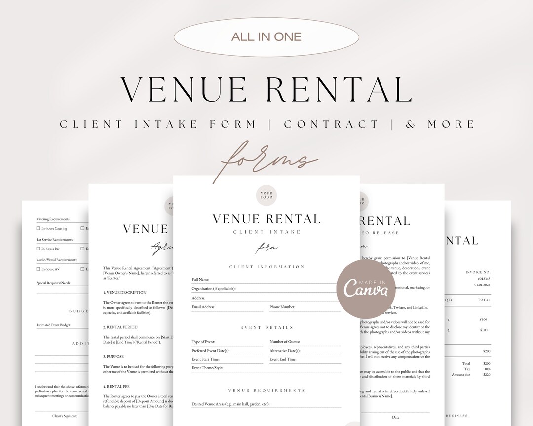 Venue Rental Forms Bundle, Venue Rental Contract, Wedding Venue Forms, Client Intake Form ...