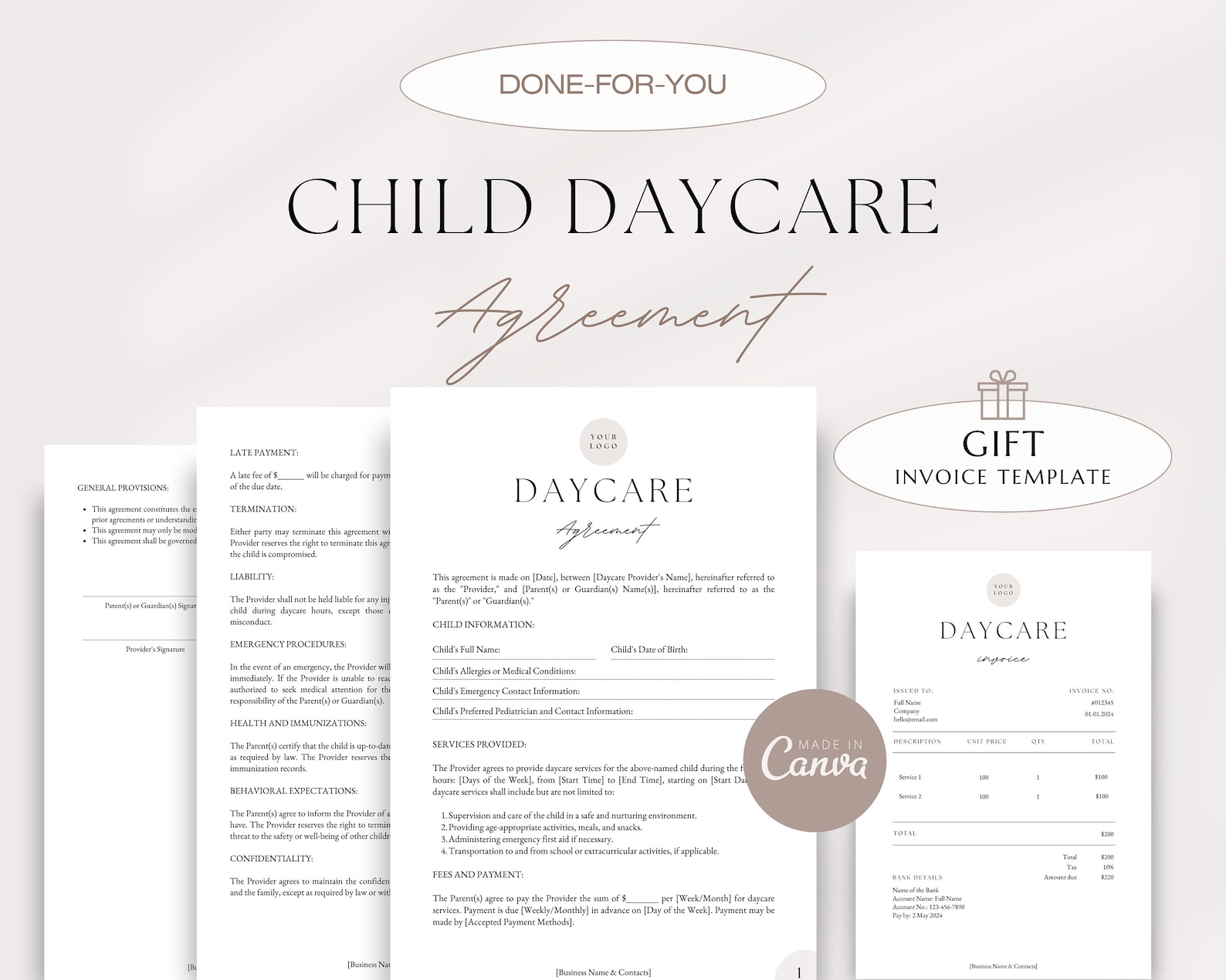 Daycare Contract Agreement, Editable Daycare Contract Template, Daycare ...