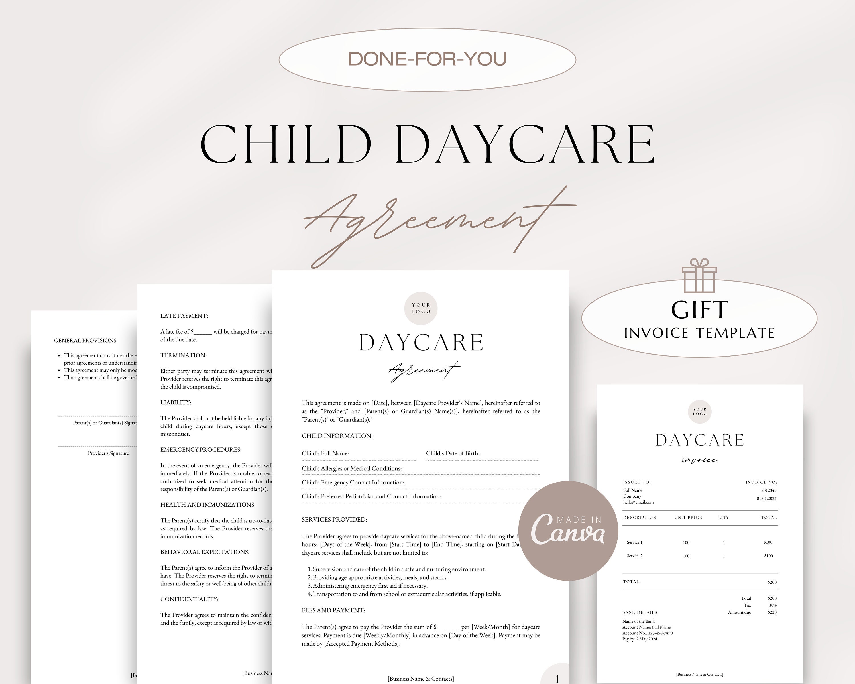 Daycare Contract Agreement, Editable Daycare Contract Template, Daycare ...