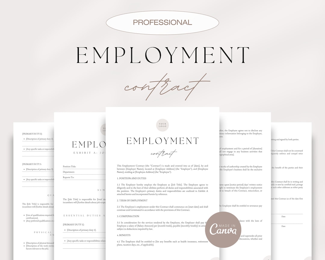 Professional Employment Contract Bundle, Employment Agreement Template ...