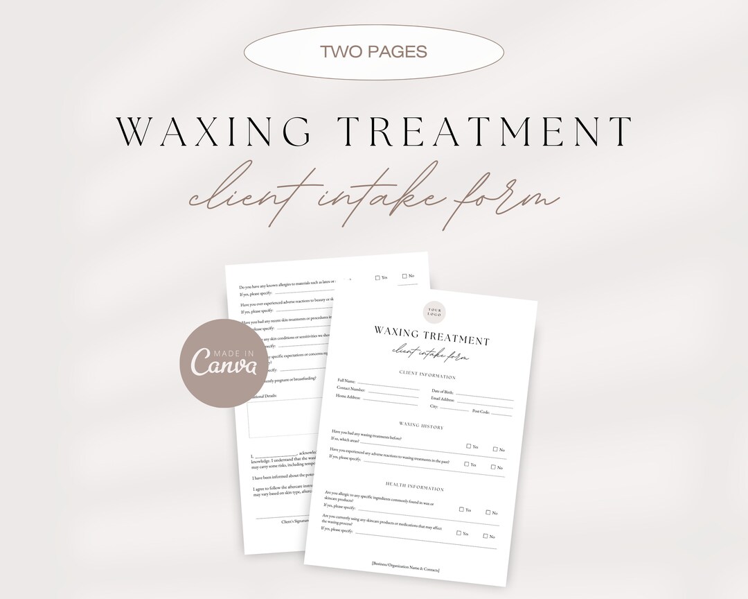 Editable Waxing Treatment Client Intake & Consent Form, Waxing Consent ...