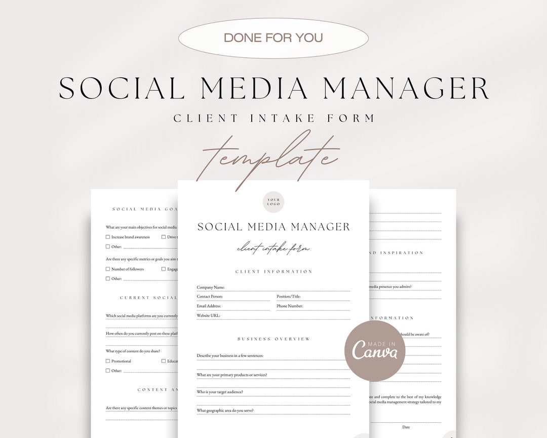 Social Media Manager Client Intake Form, Freelance Social Media Manager ...