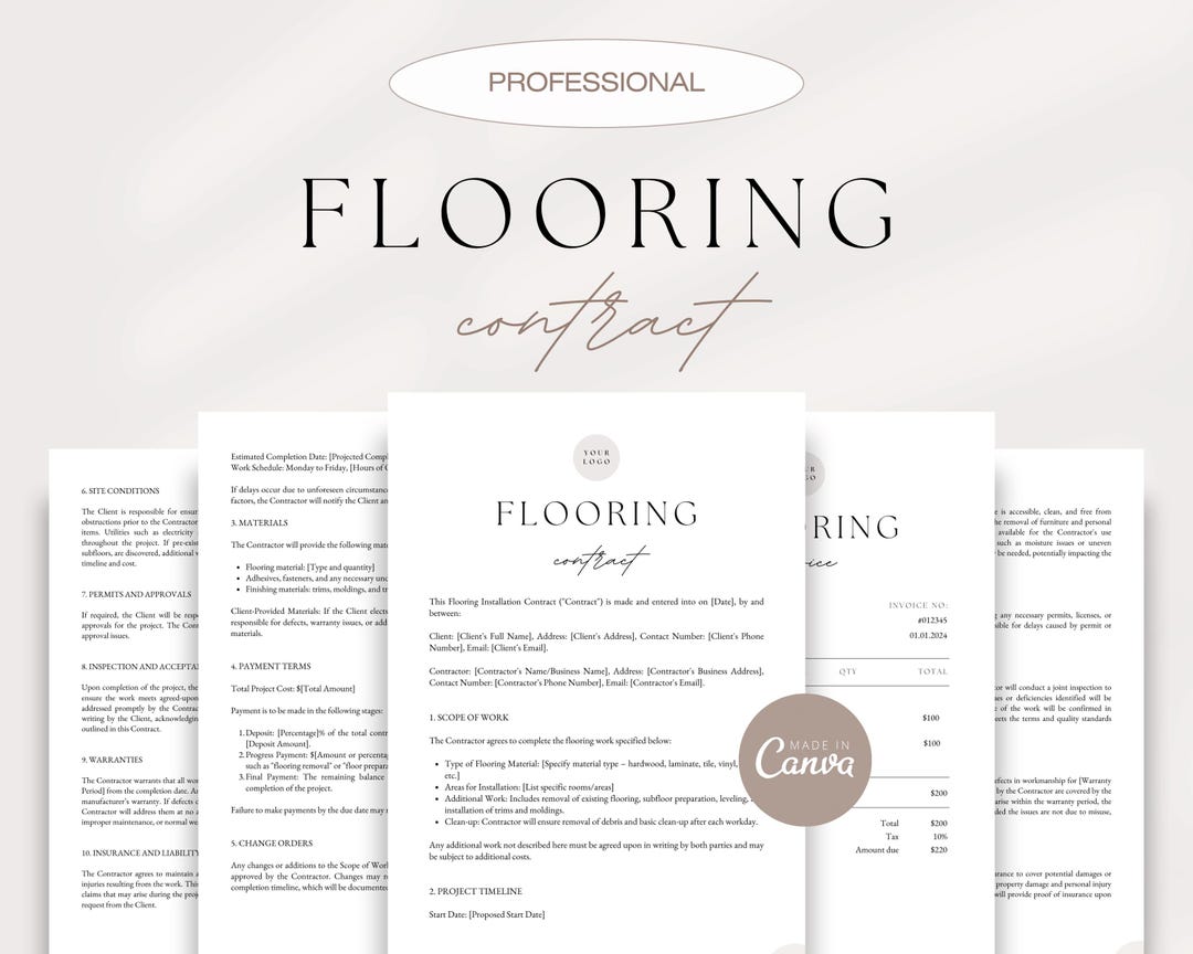 Flooring Installation Contract Template: Contractor Agreement (canva ...
