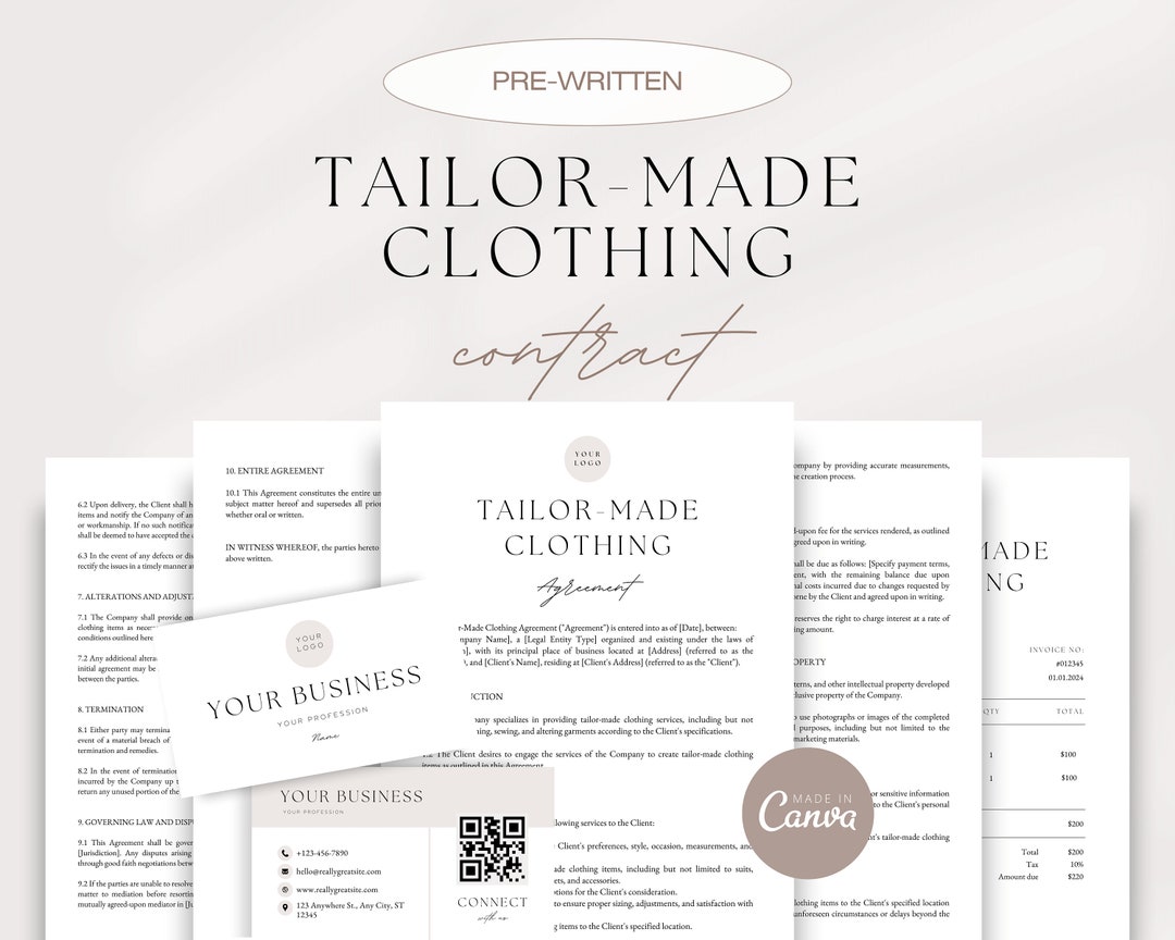 Tailor Made Clothing Agreement, Custom Garment Contract, Tailored ...