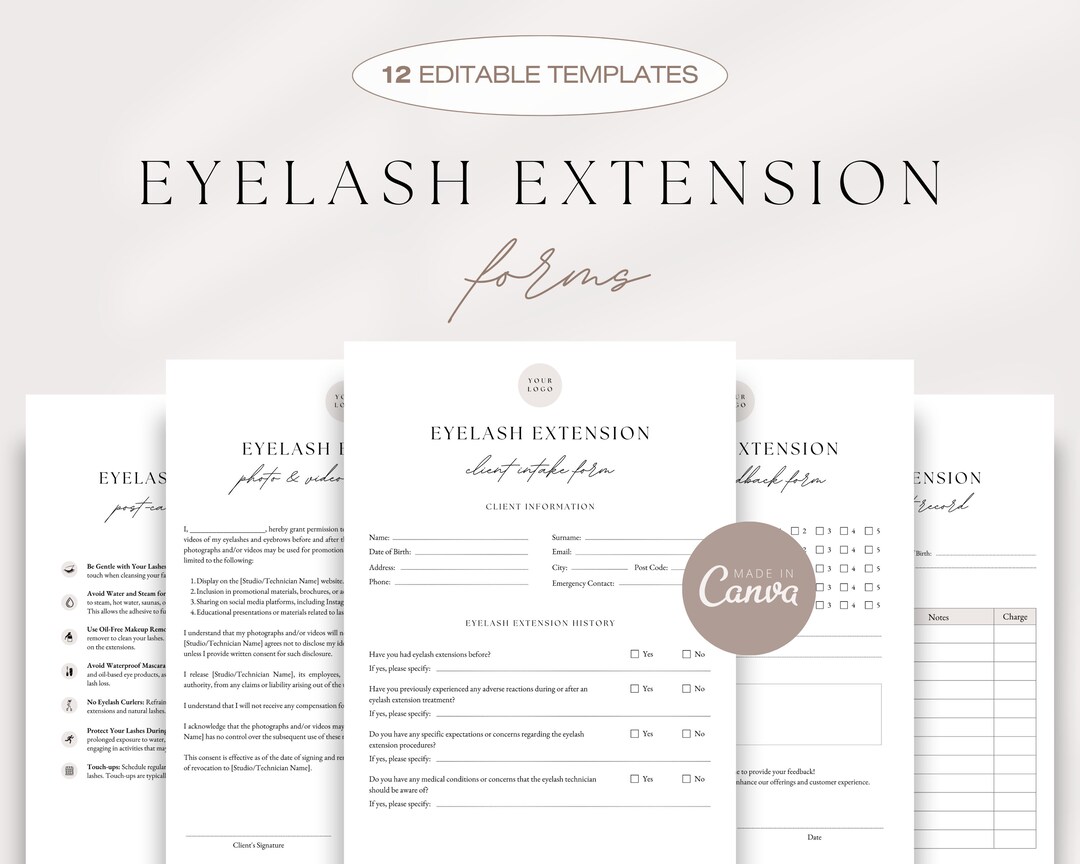 Professional Eyelash Extension Forms Bundle, Eyelash Extension Consent ...