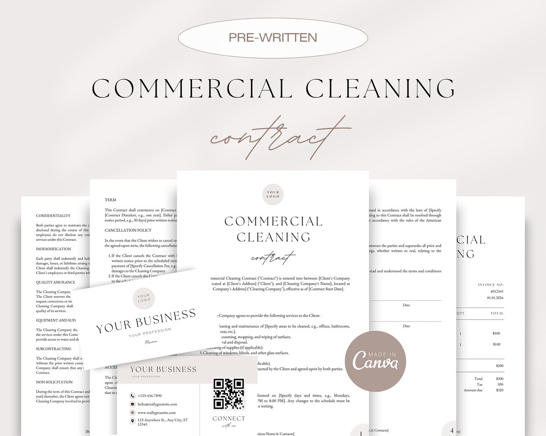 Editable Commercial Cleaning Contract, Cleaning Services Agreement ...
