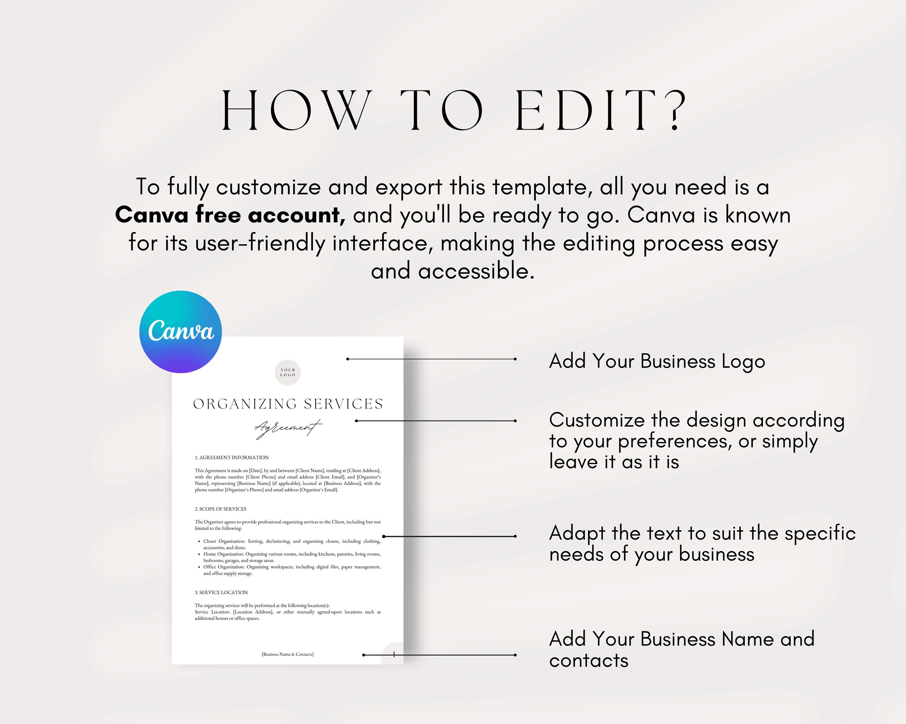 Home Organizer Client Agreement, Professional Organizing Service ...