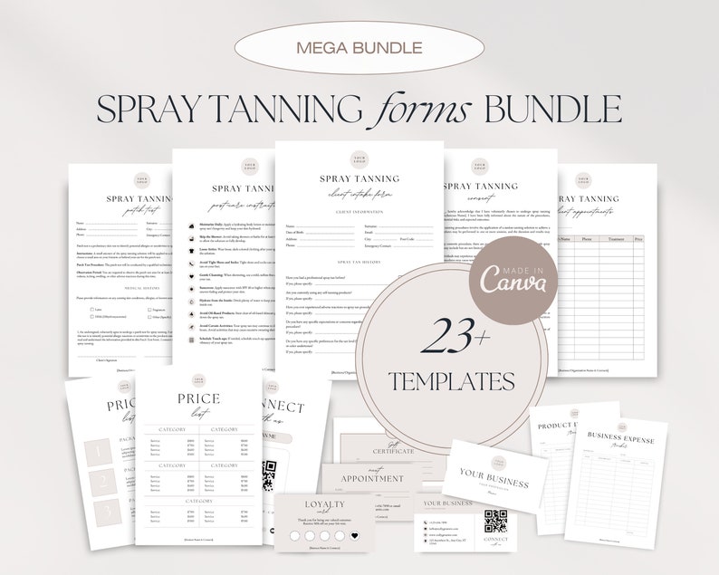Spray Tan Forms Bundle, Spray Tanning Business Templates, Client Intake ...