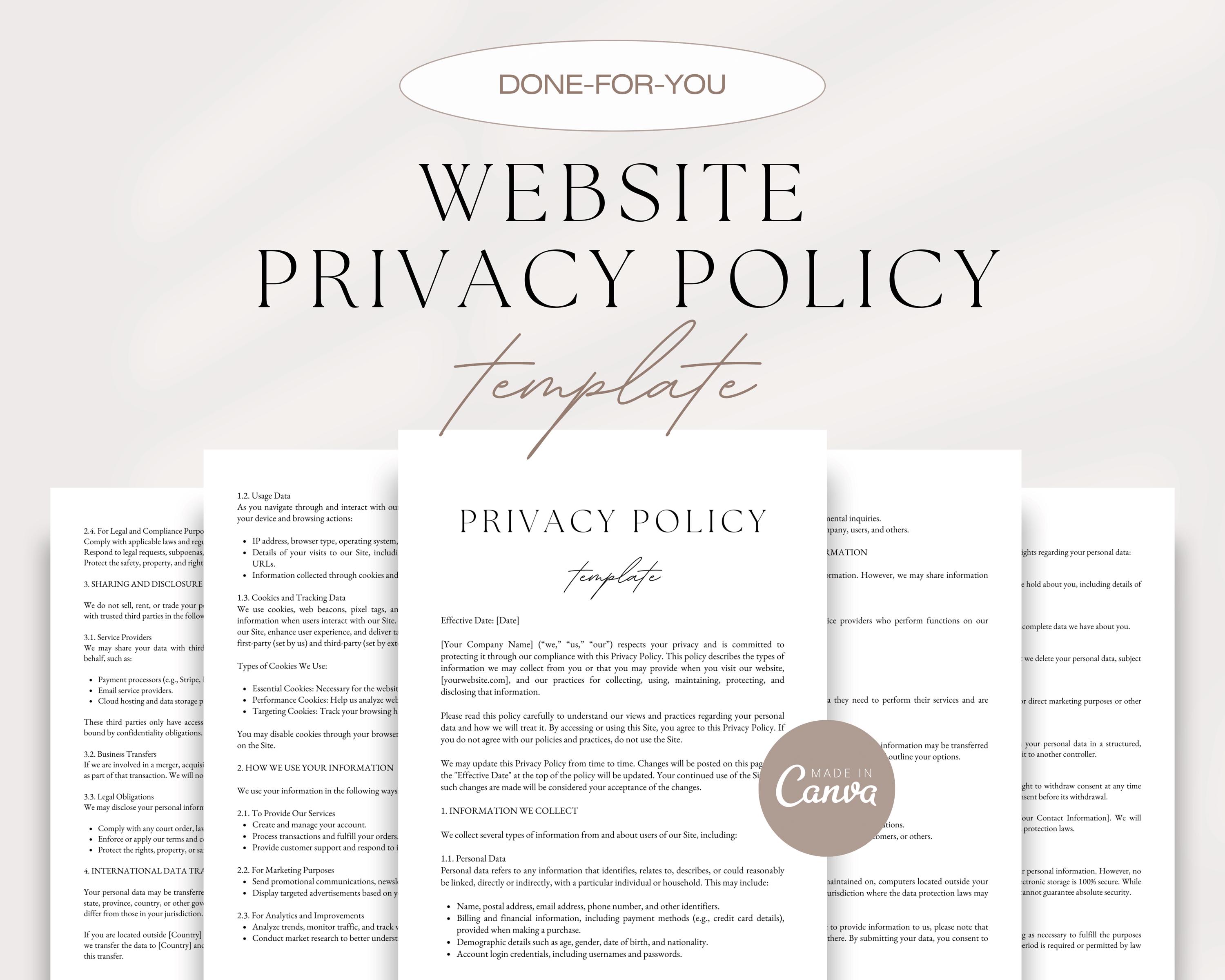 Website Privacy Policy Template, Online Privacy Policy, Data Protection ...