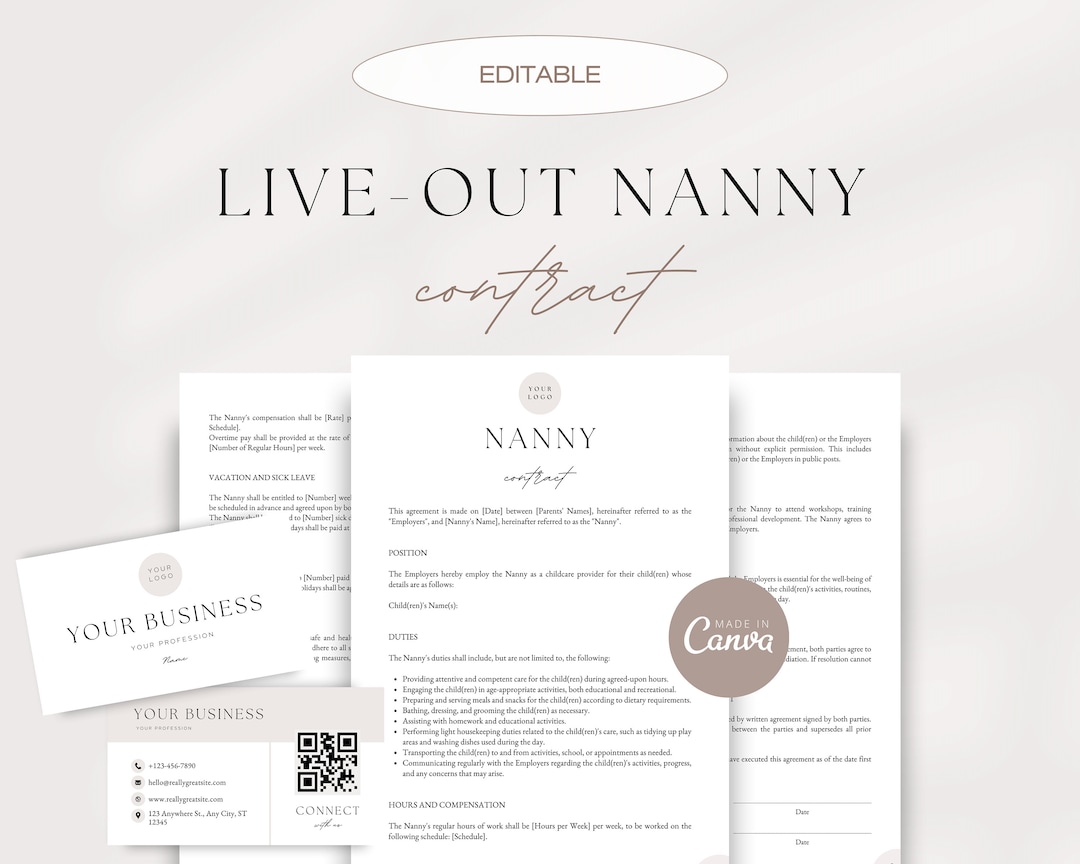 Live Out Nanny Contract, Nanny/family Services Agreement, Childcare ...