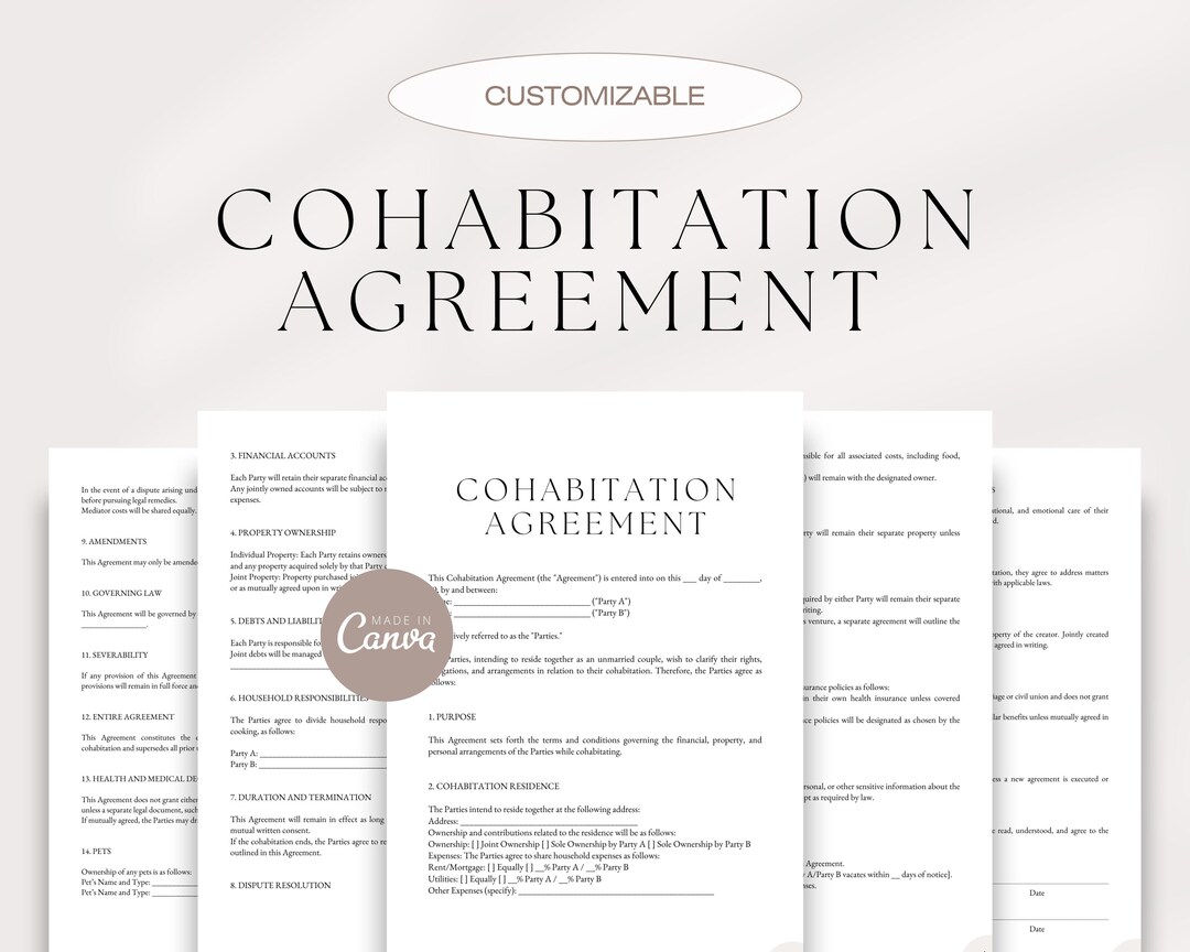 Cohabitation Agreement Template, Living Together Agreement, Shared ...