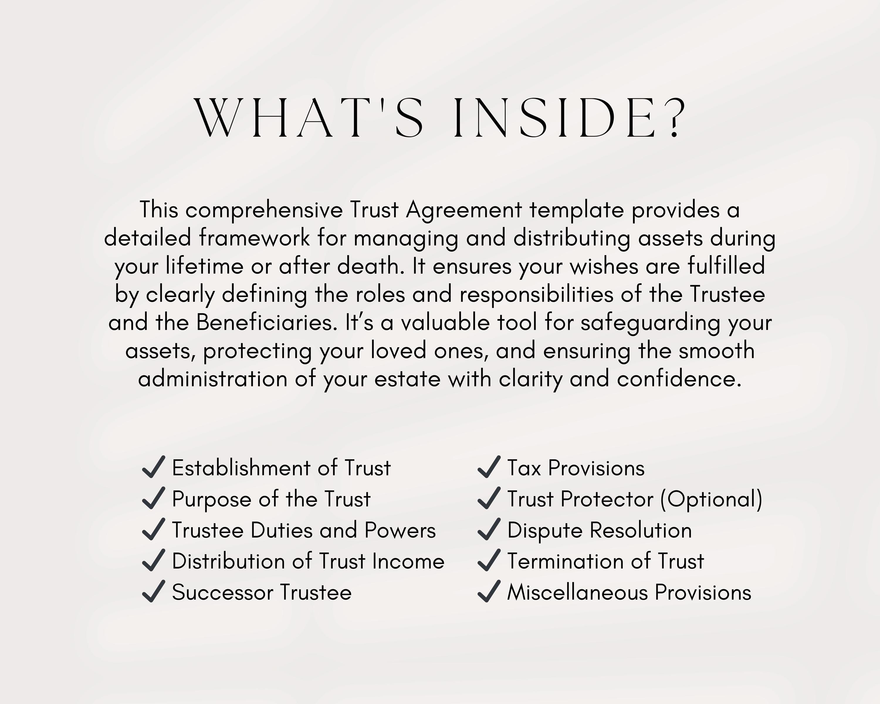 DIY Trust Agreement, Trust Setup Agreement Template, Editable Trust ...