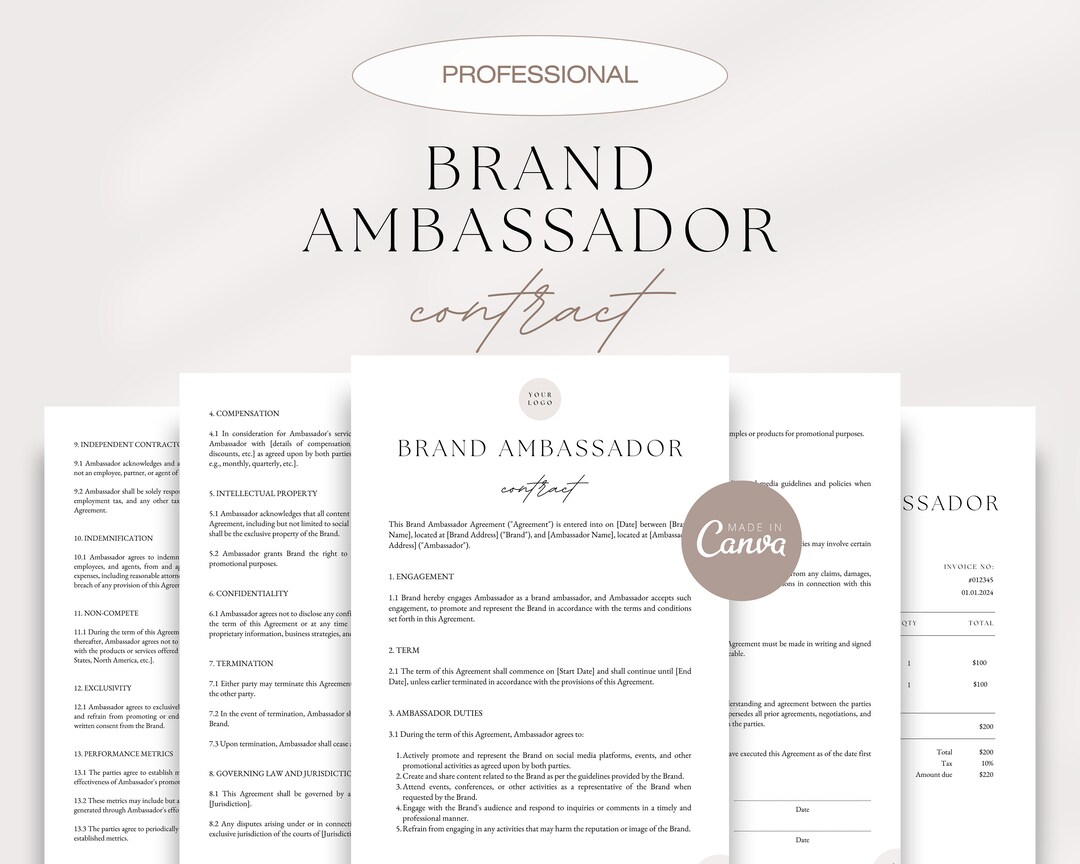 Professional Brand Ambassador Contract Bundle, Brand Ambassador ...